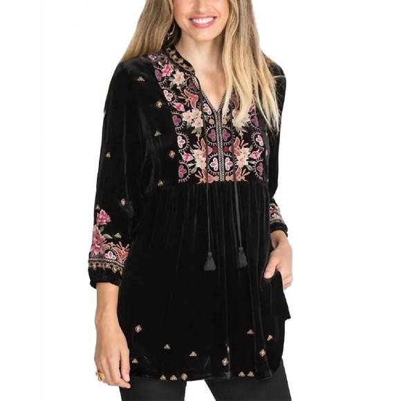 Johnny Was | Tops | New Johnny Was Joanna Velvet Vneck Mandarin Tunic ...